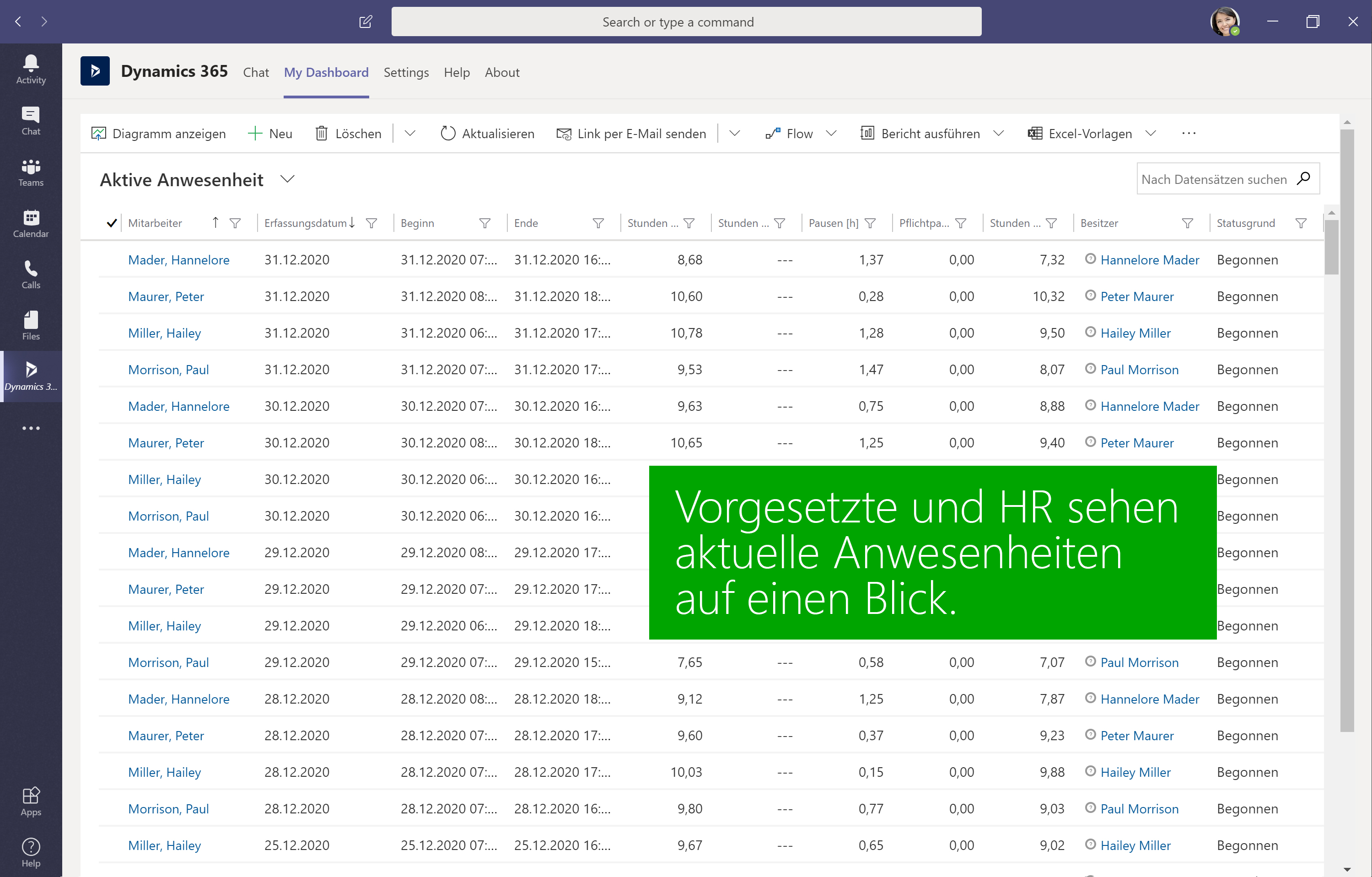 Zeitwirtschaft für Microsoft Teams